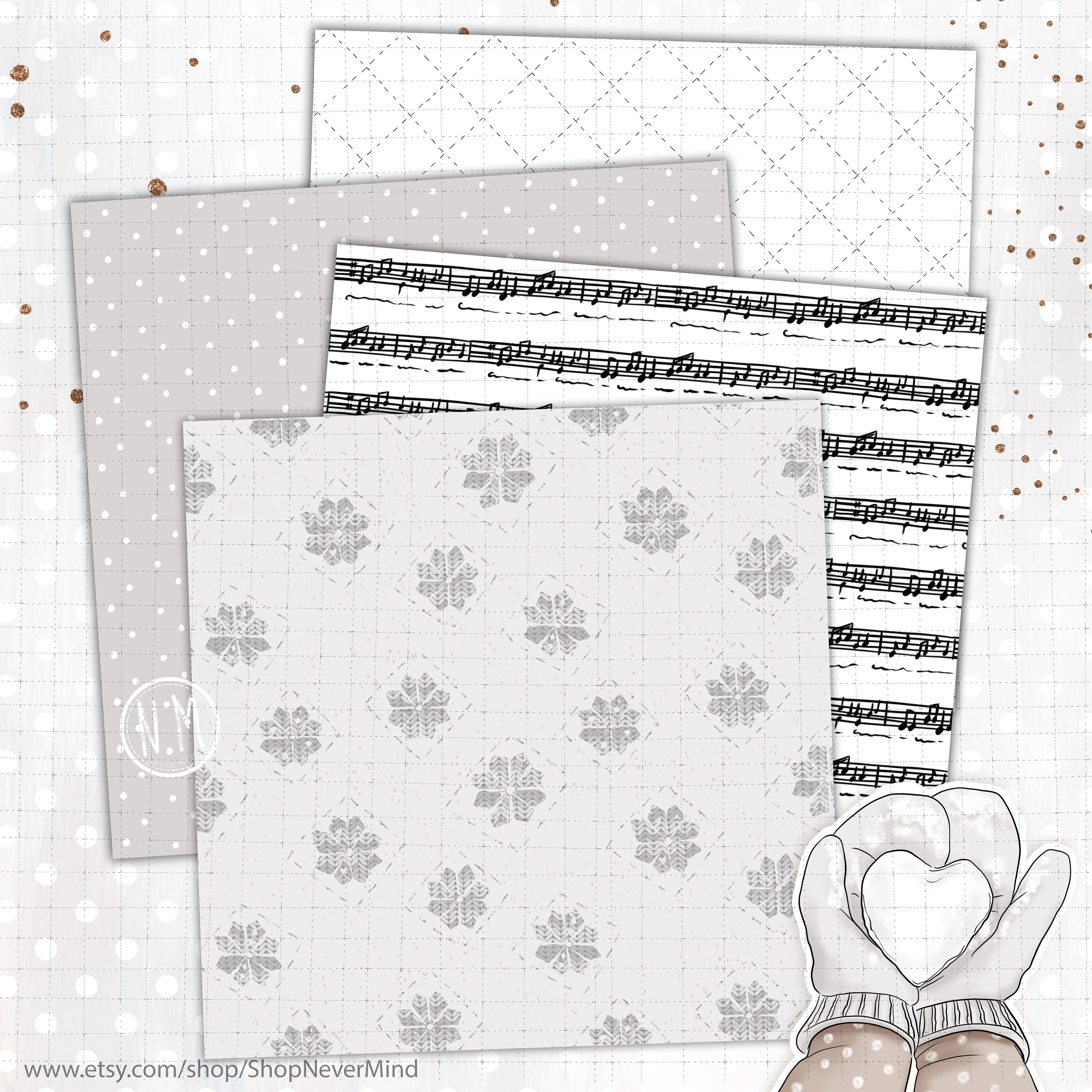 Christmas digital paper pack white christmas digital pattern | Etsy