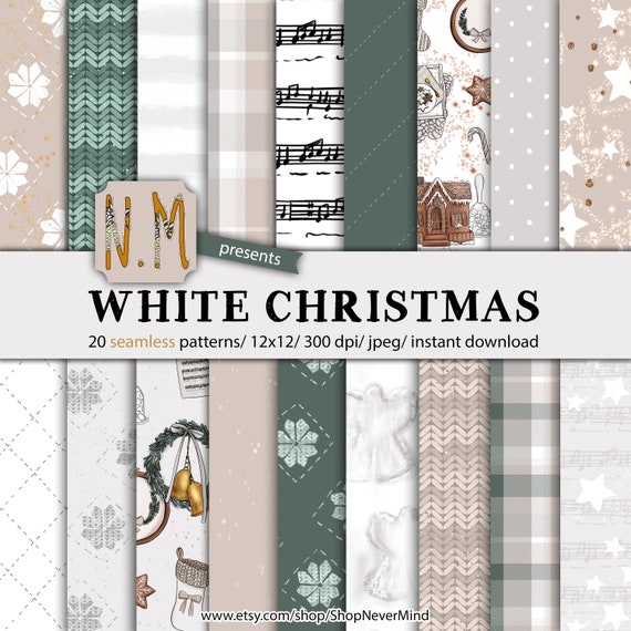 Christmas Digital Paper Pack White Christmas Digital Pattern | Etsy