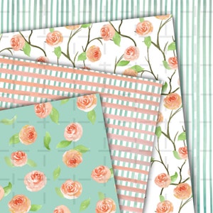 Watercolor Roses Digital Paper Pack Hand Drawn Watercolor Digital ...