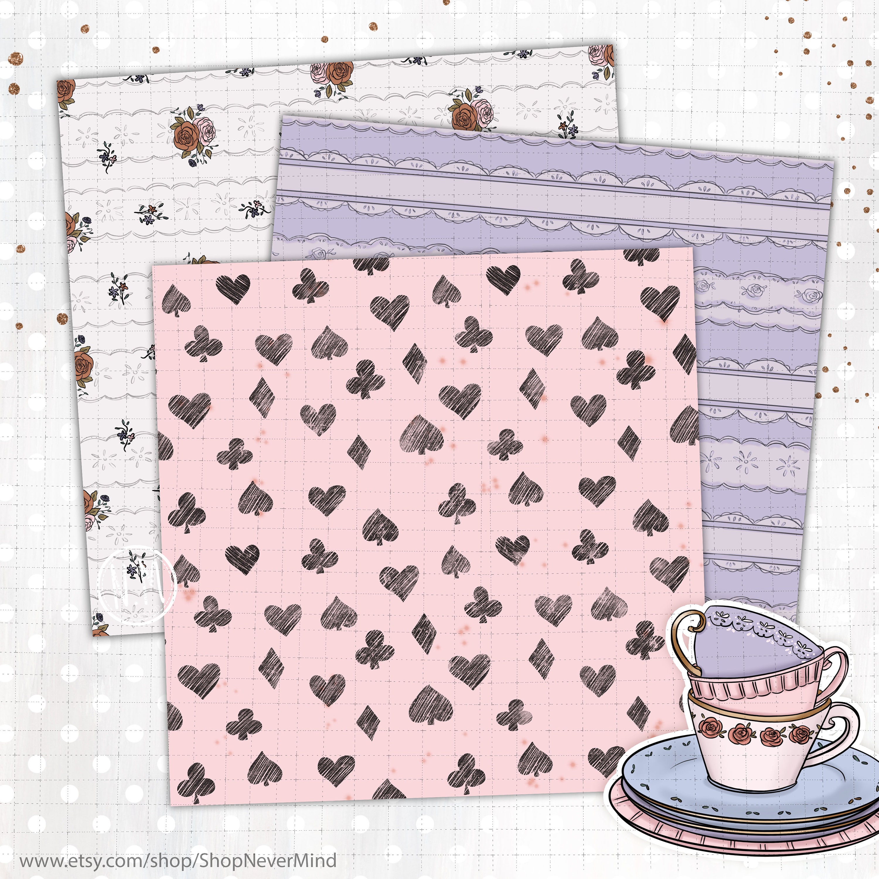 Tea Party Digital Paper Pack Pink Tea Party Digital Pattern - Etsy