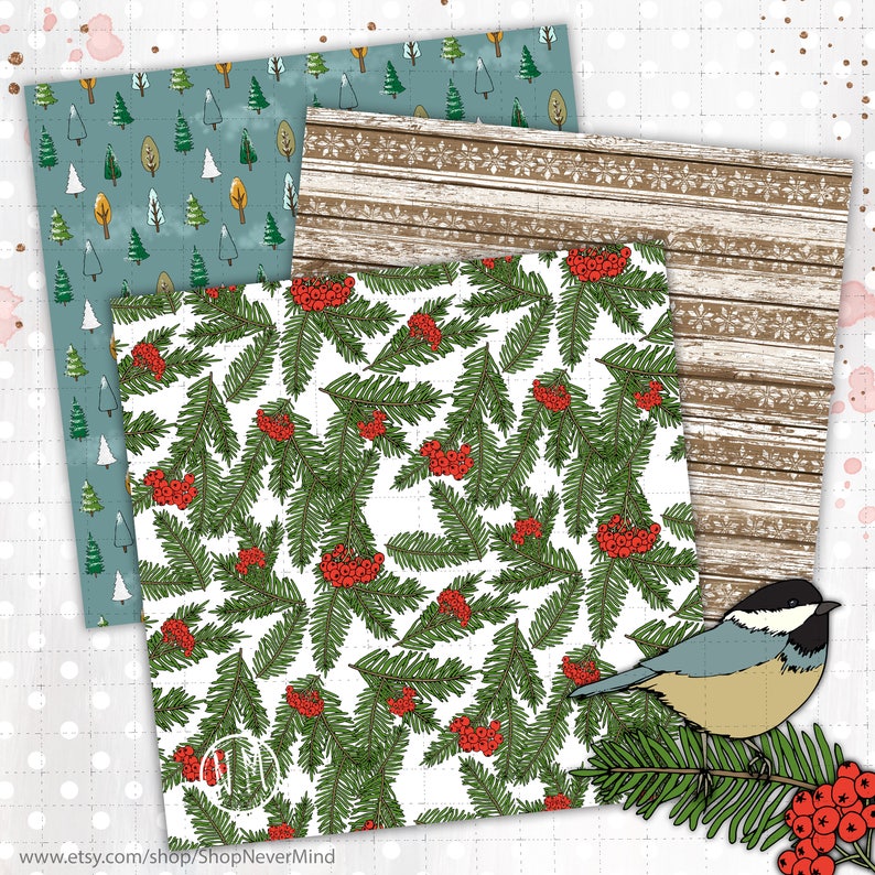 Winter Paper Pack Retro Christmas Digital Paper Pattern - Etsy