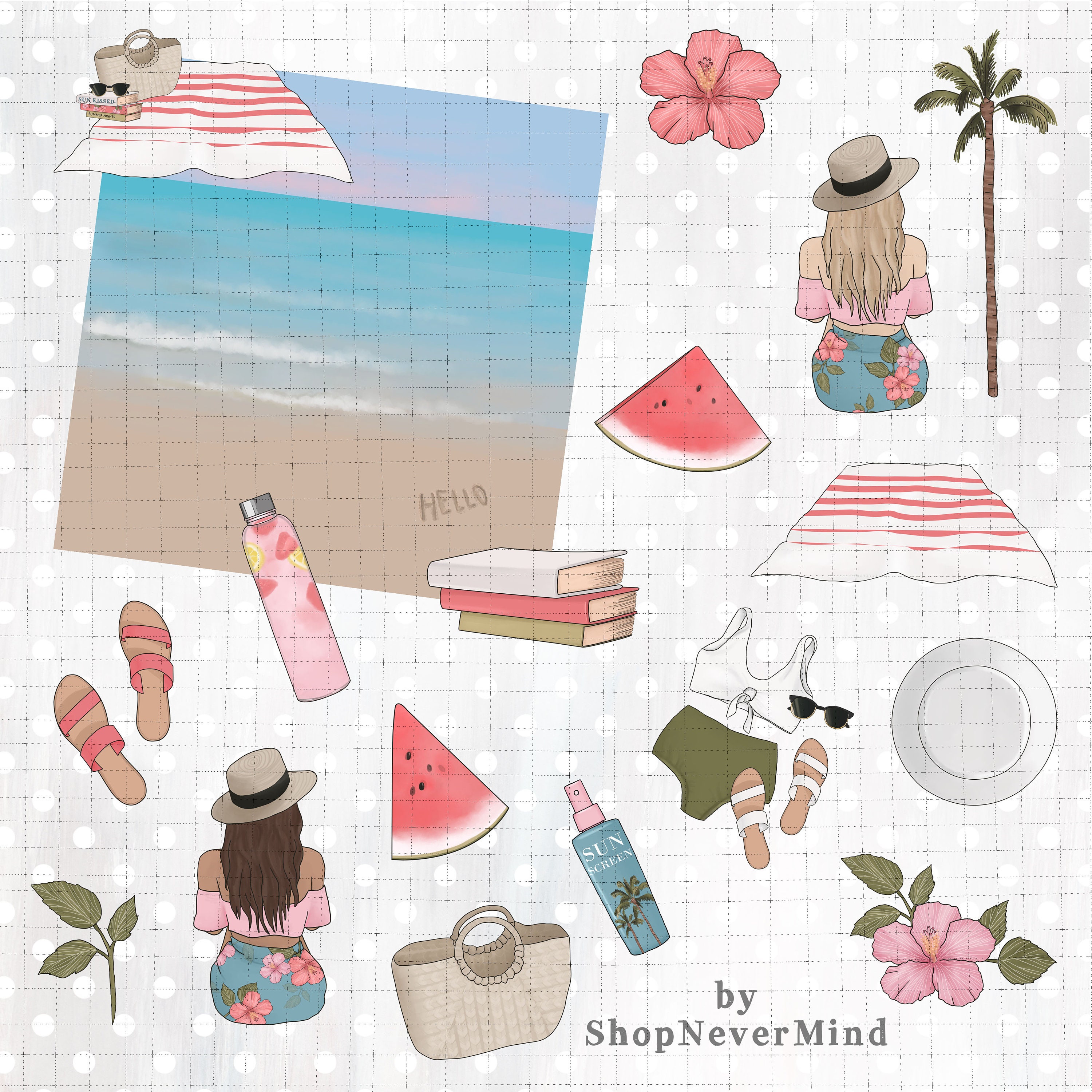 Summer Clipart Kit Commercial Use Summer Vacation Palm Trees | Etsy