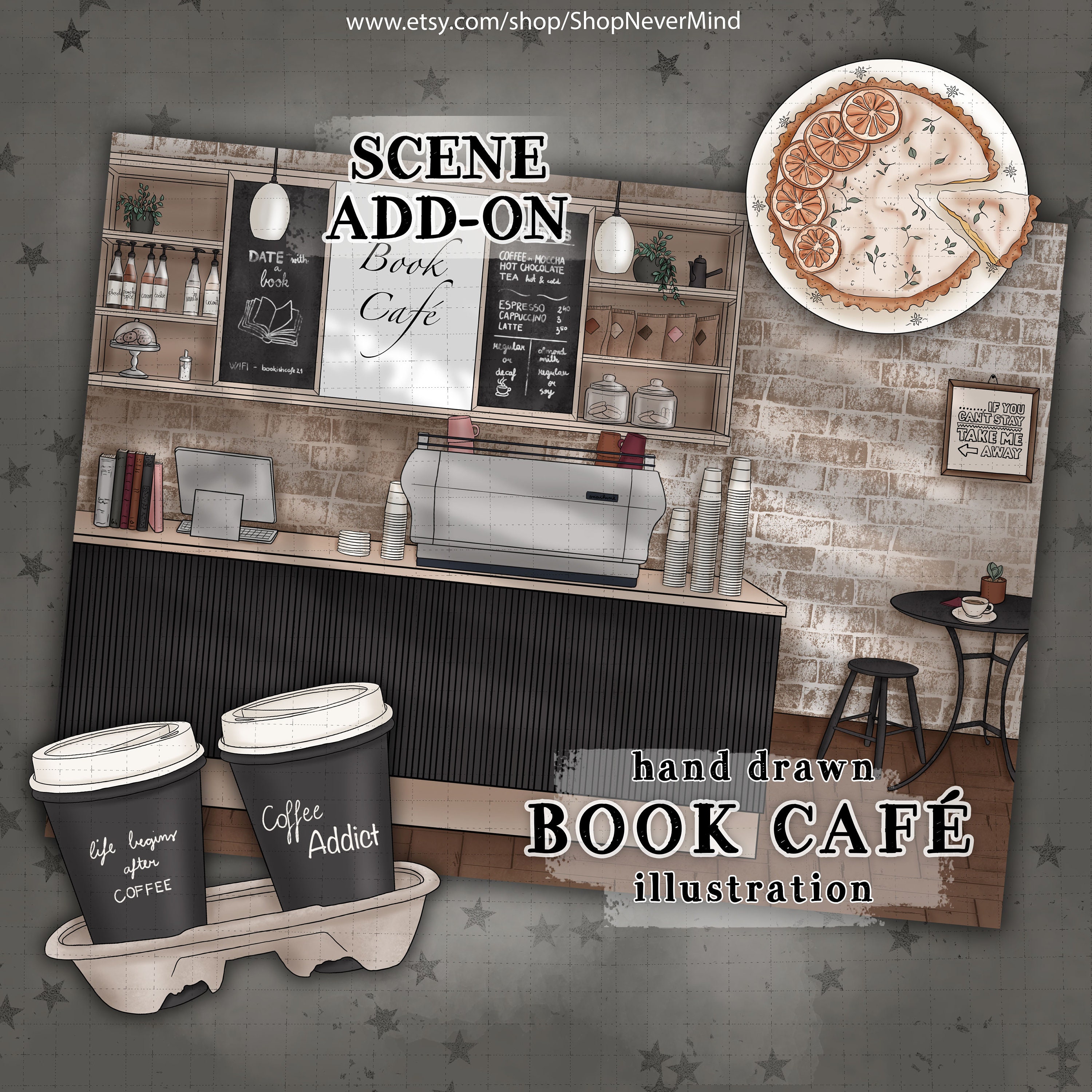 Coffee Shop Scene Illustration Commercial Use Cafe Interior - Etsy