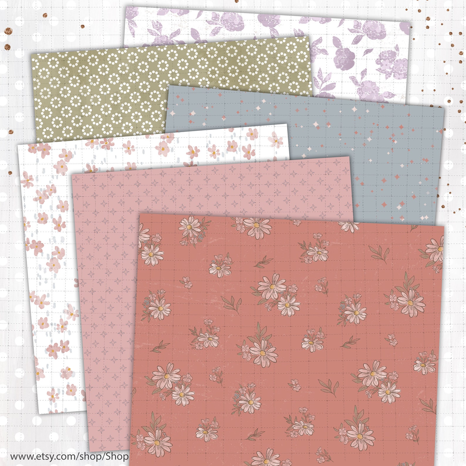 Spring Paper Pack Spring Flowers Digital Pattern Commercial - Etsy