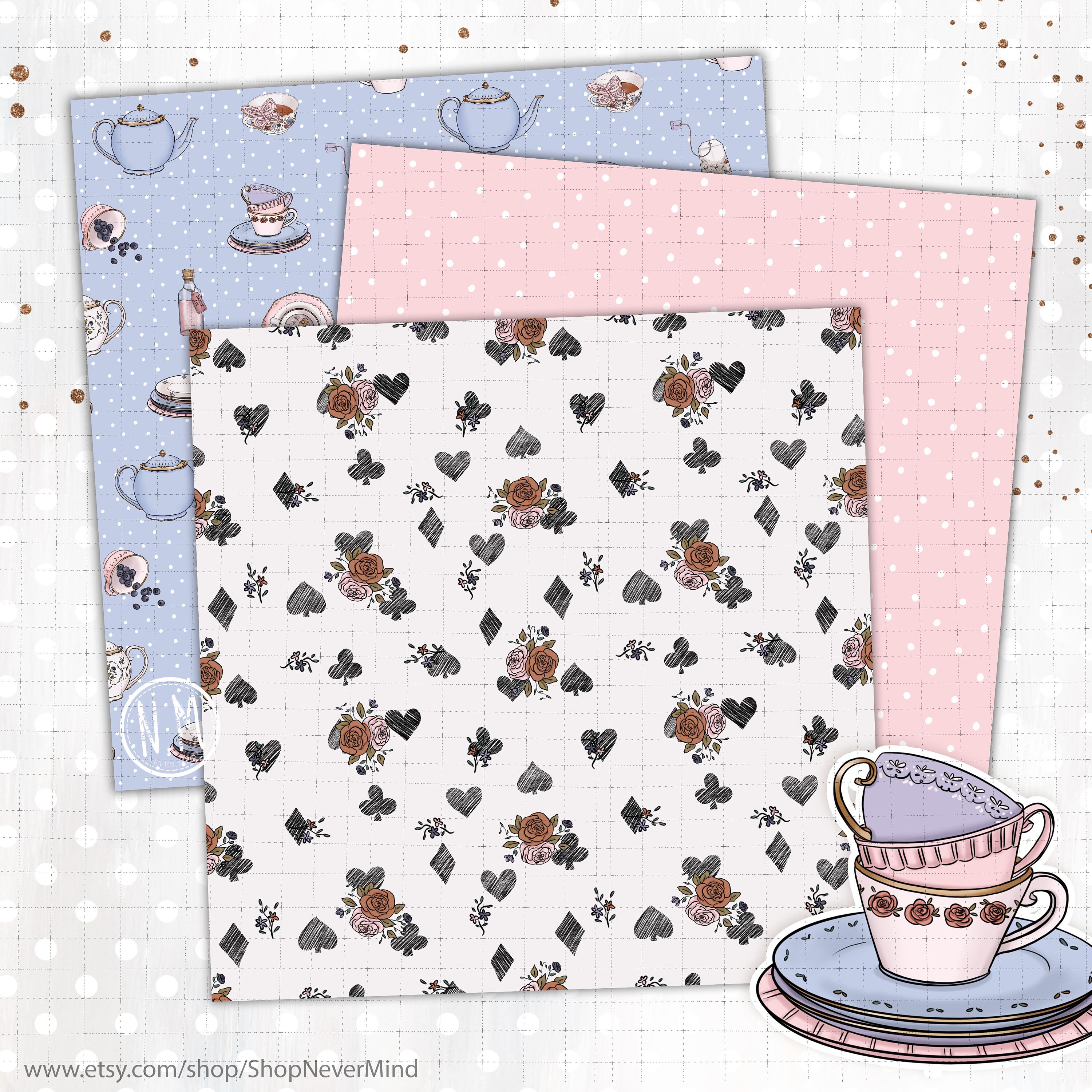 Tea Party Digital Paper Pack Pink Tea Party Digital Pattern - Etsy