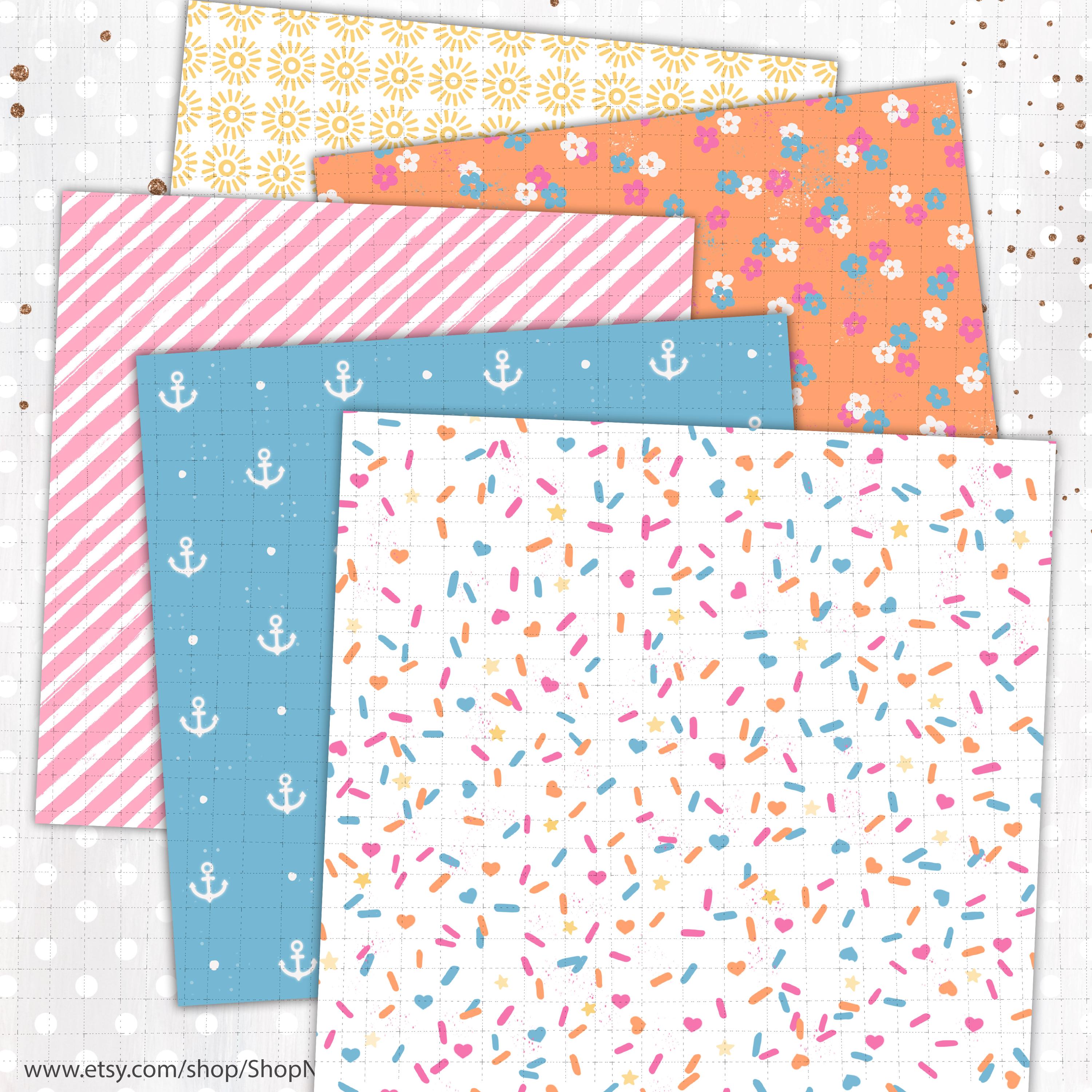 Summer Paper Pack Summer Vacation Digital Pattern Commercial Use ...