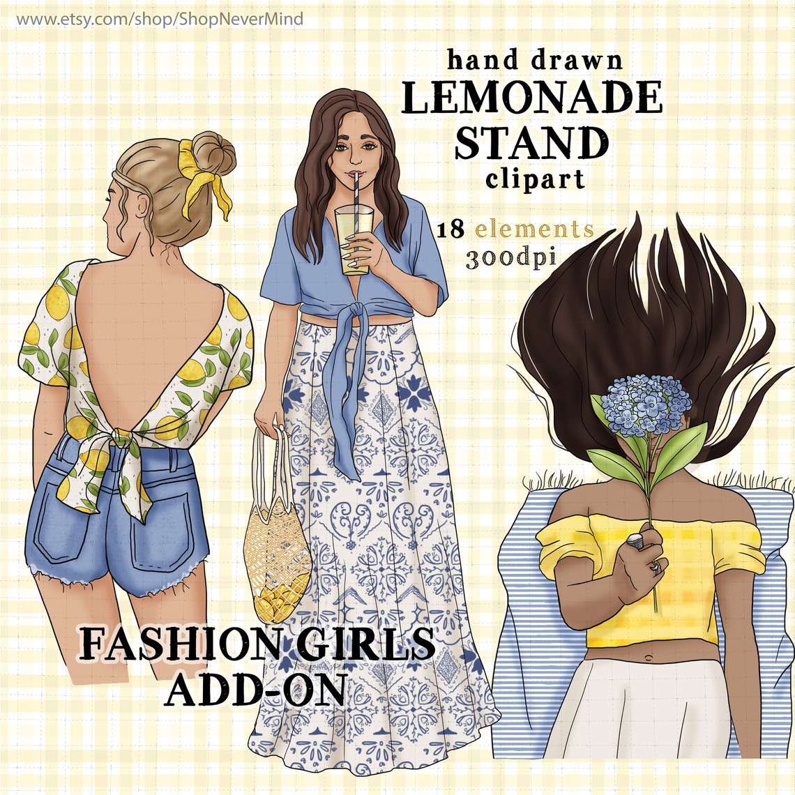 Lemonade Clip Art Kit Fashion Girls Lemonade Stand Clipart | Etsy