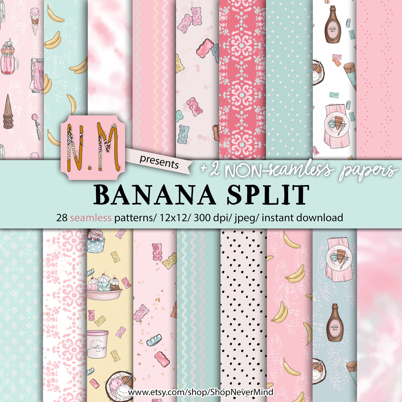 Ice Cream Digital Paper Pack Pink Ice Cream Shop Digital - Etsy