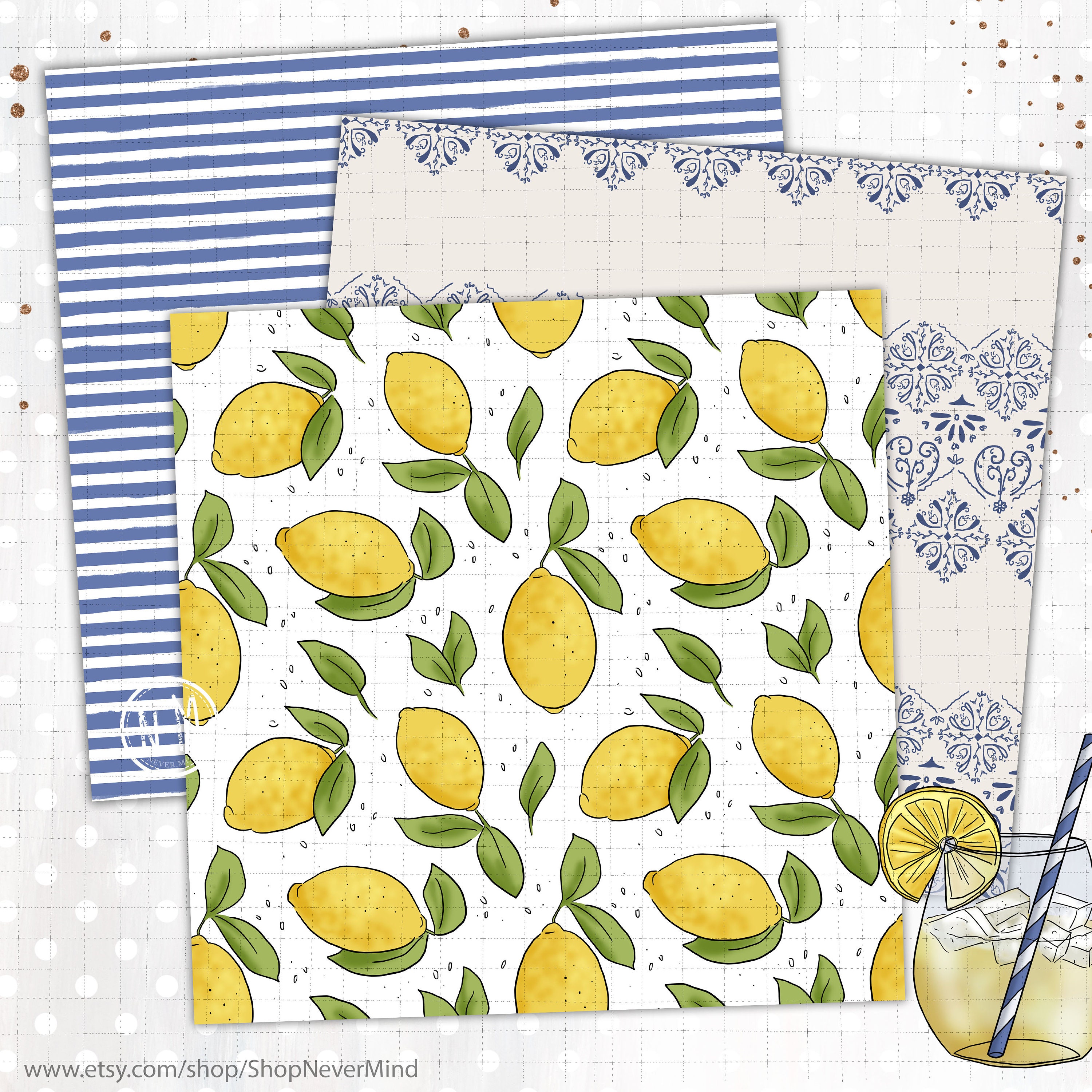 Lemonade Digital Paper Pack Lemonade Stand Digital Pattern | Etsy