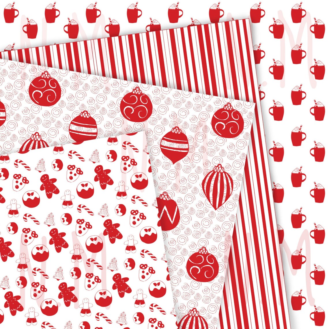 Red and White Christmas Digital Paper Pack Christmas Digital - Etsy