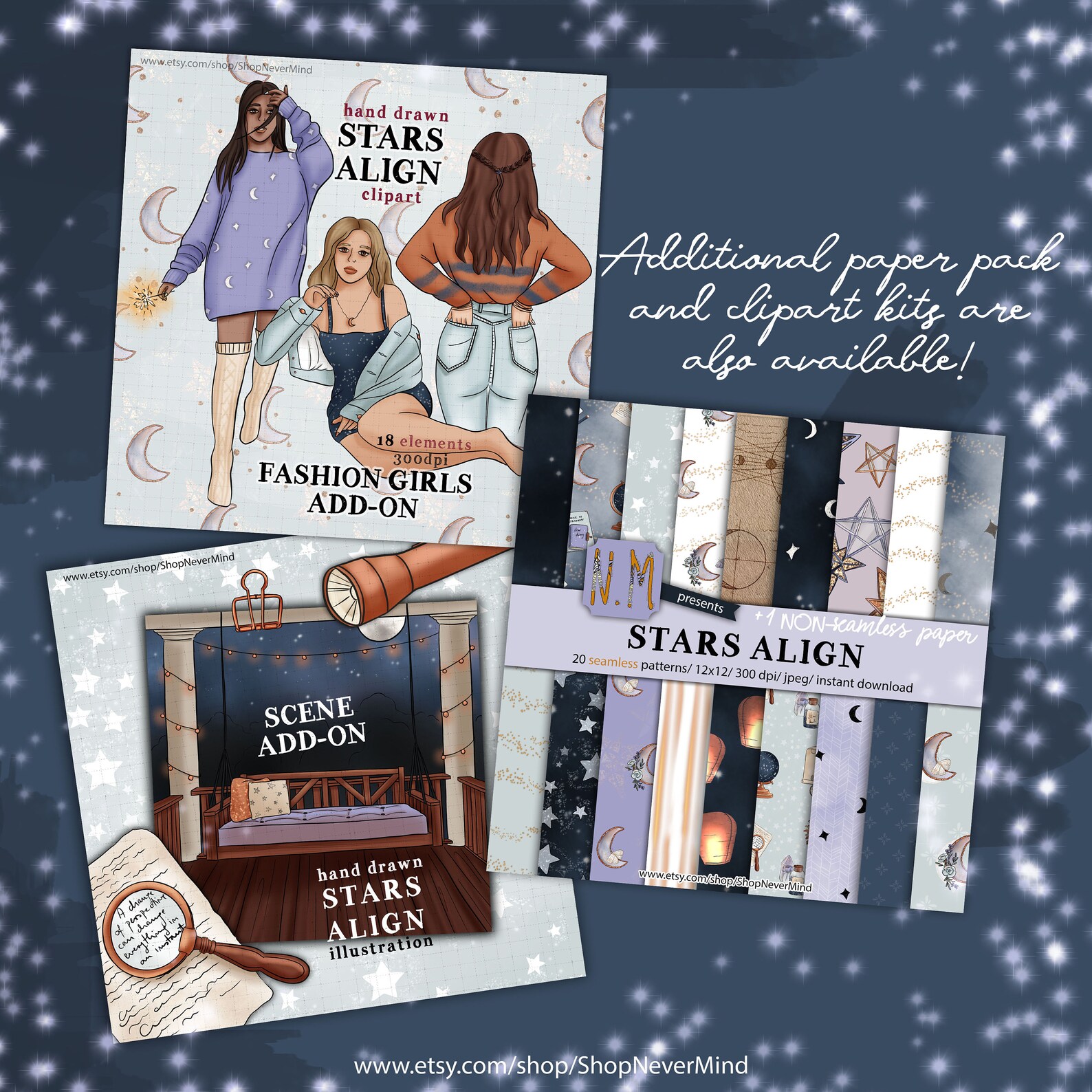 Stars Clipart Kit Galaxy Clip Art Set Commercial Use Starry - Etsy