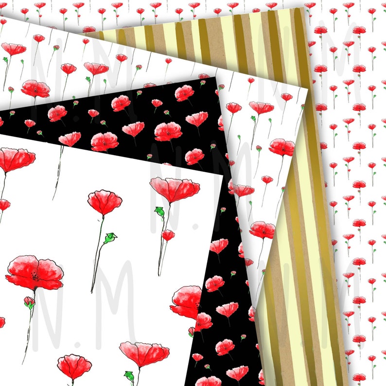Watercolor Poppies Digital Paper Pack Poppies Digital Pattern | Etsy