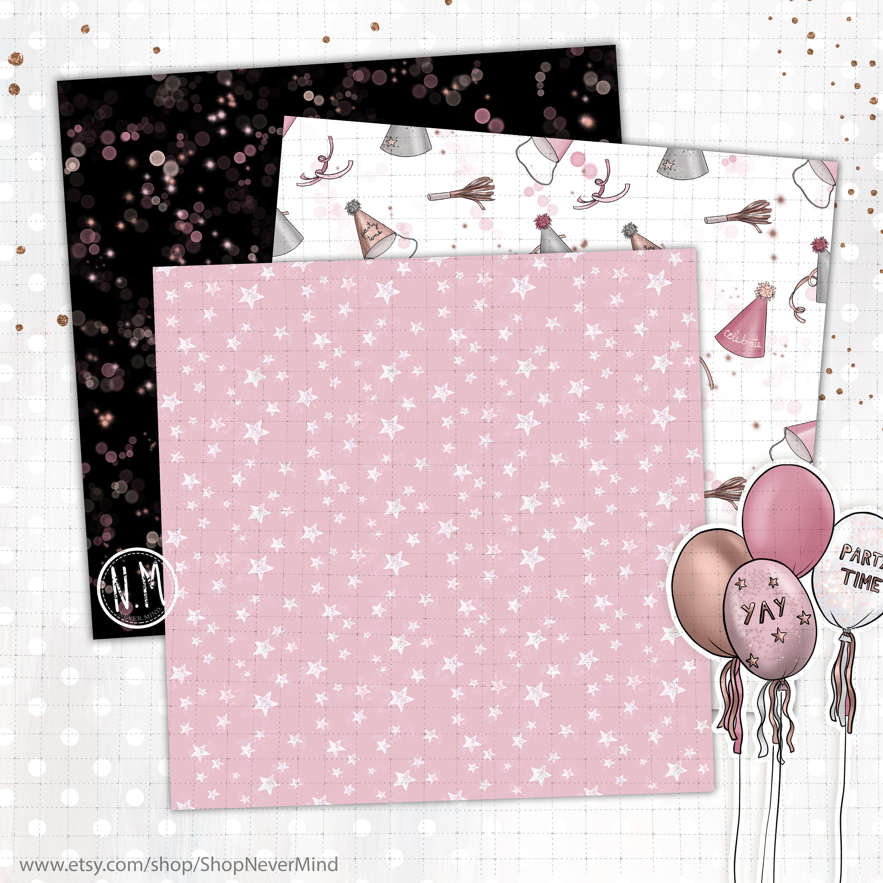 Birthday Digital Paper Pack Pink Birthday Party Digital - Etsy