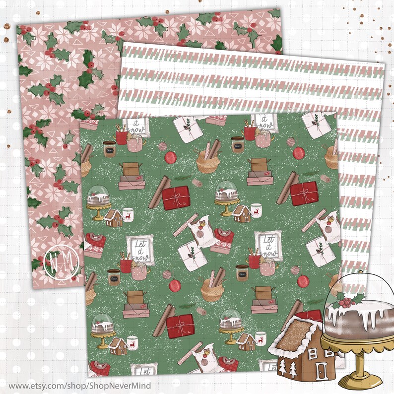 Christmas Digital Paper Pack Decorating for Christmas Classic Winter ...