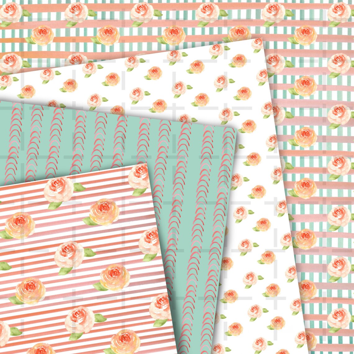 Watercolor Roses Digital Paper Pack Hand Drawn Watercolor - Etsy