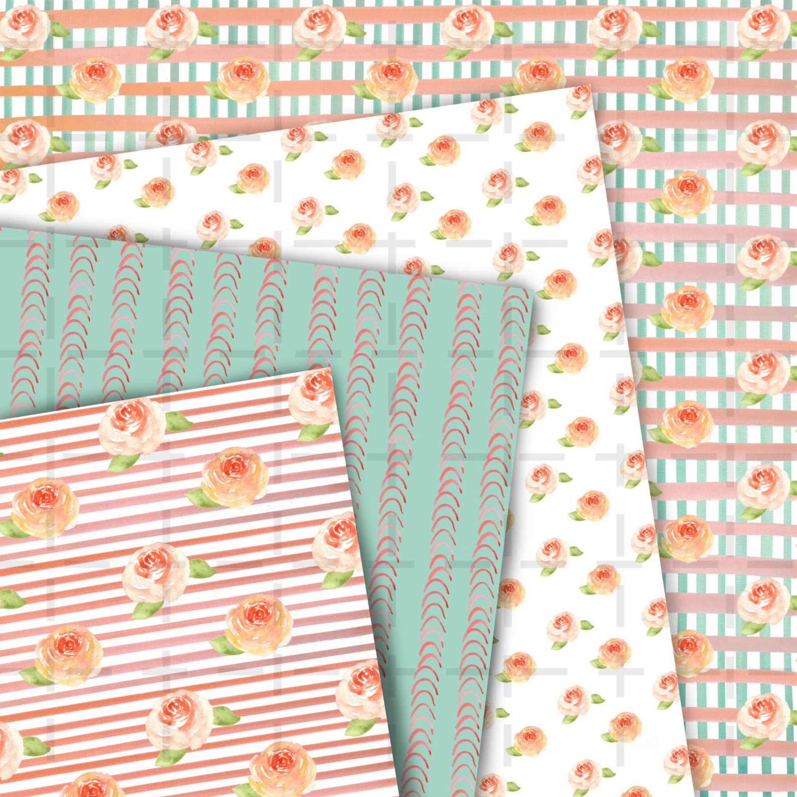 Watercolor Roses Digital Paper Pack Hand Drawn Watercolor | Etsy