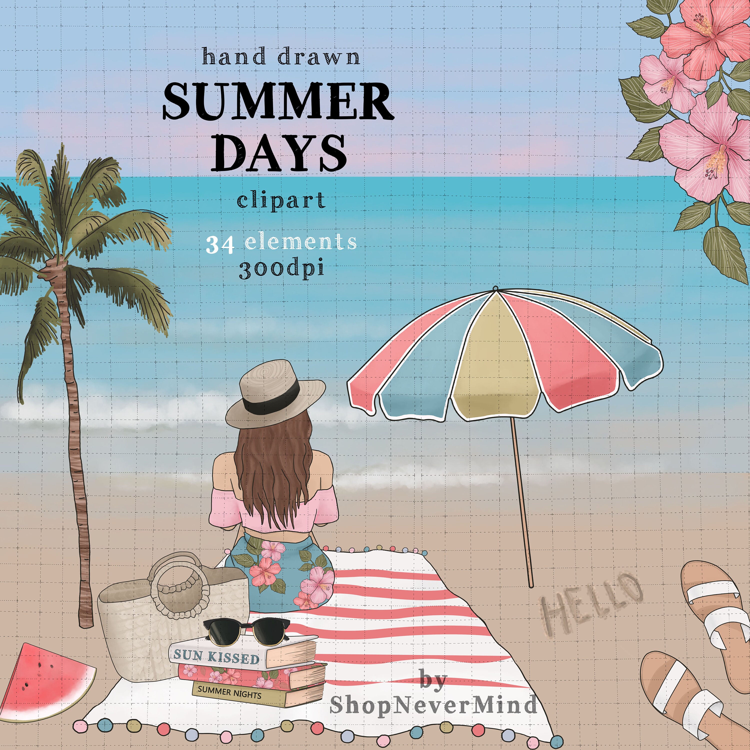 Summer Clipart Kit Commercial Use Summer Vacation Palm Trees | Etsy