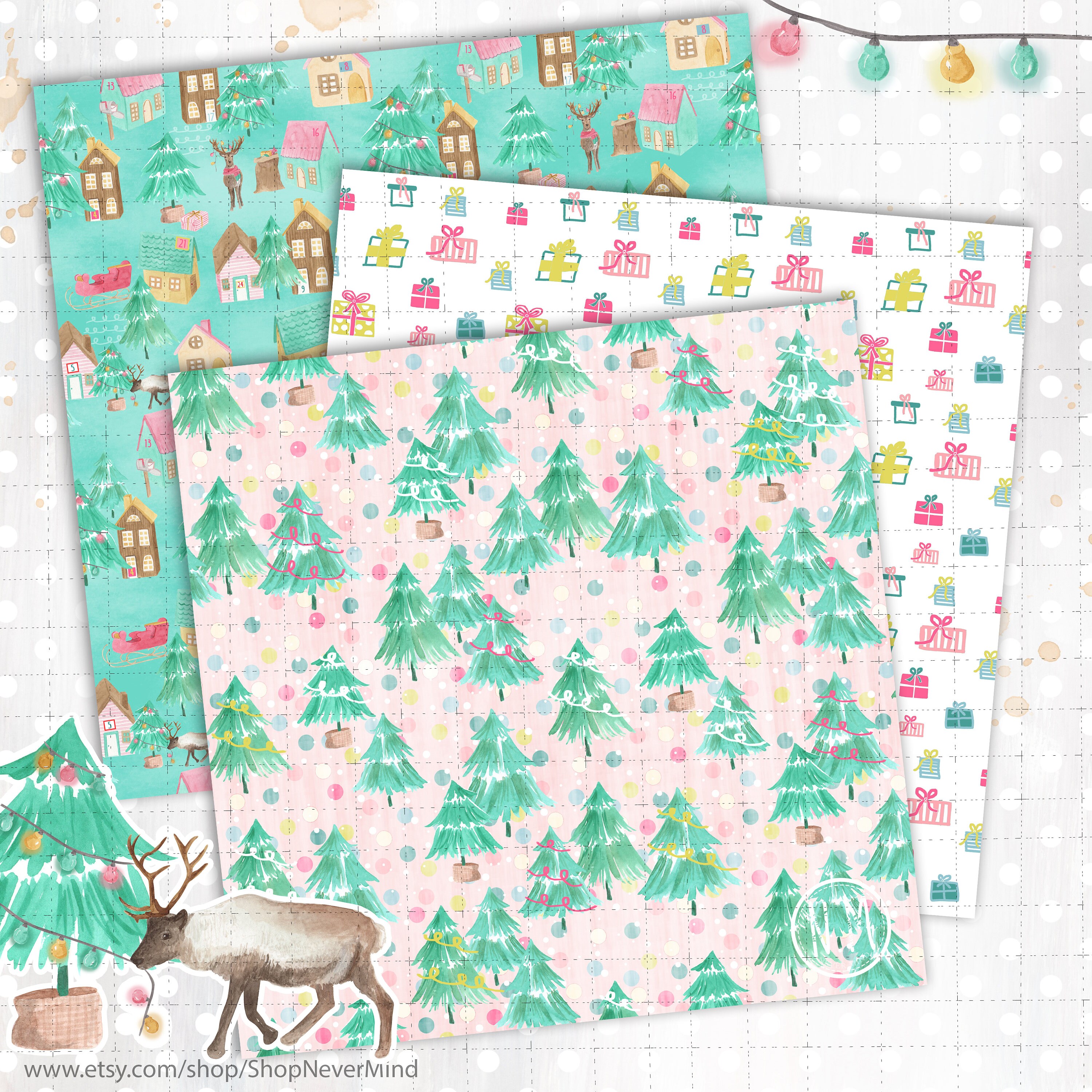 Christmas Paper Pack Cute Christmas Tree Digital Pattern - Etsy