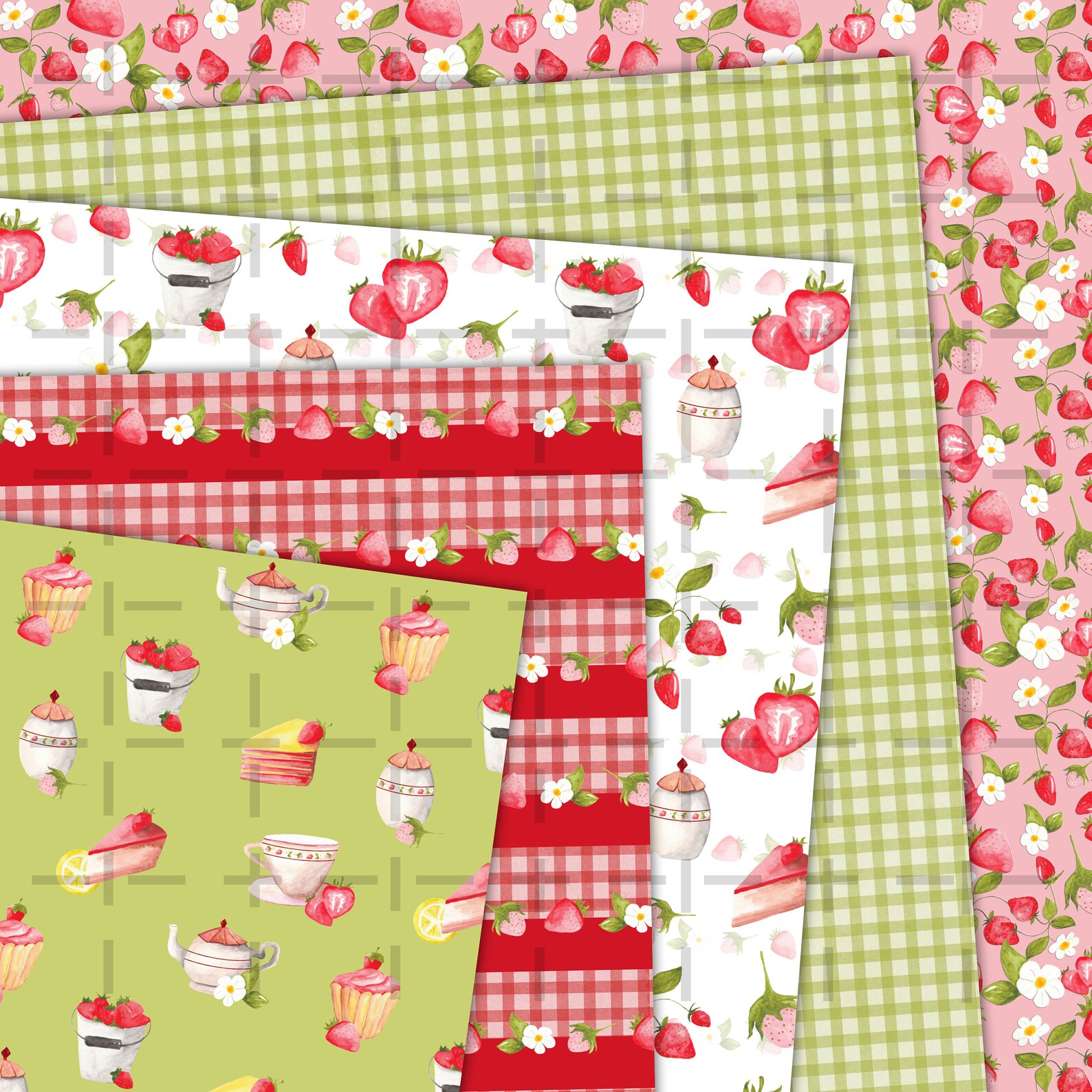 Strawberry Digital Paper Pack Watercolor Strawberry Cake - Etsy