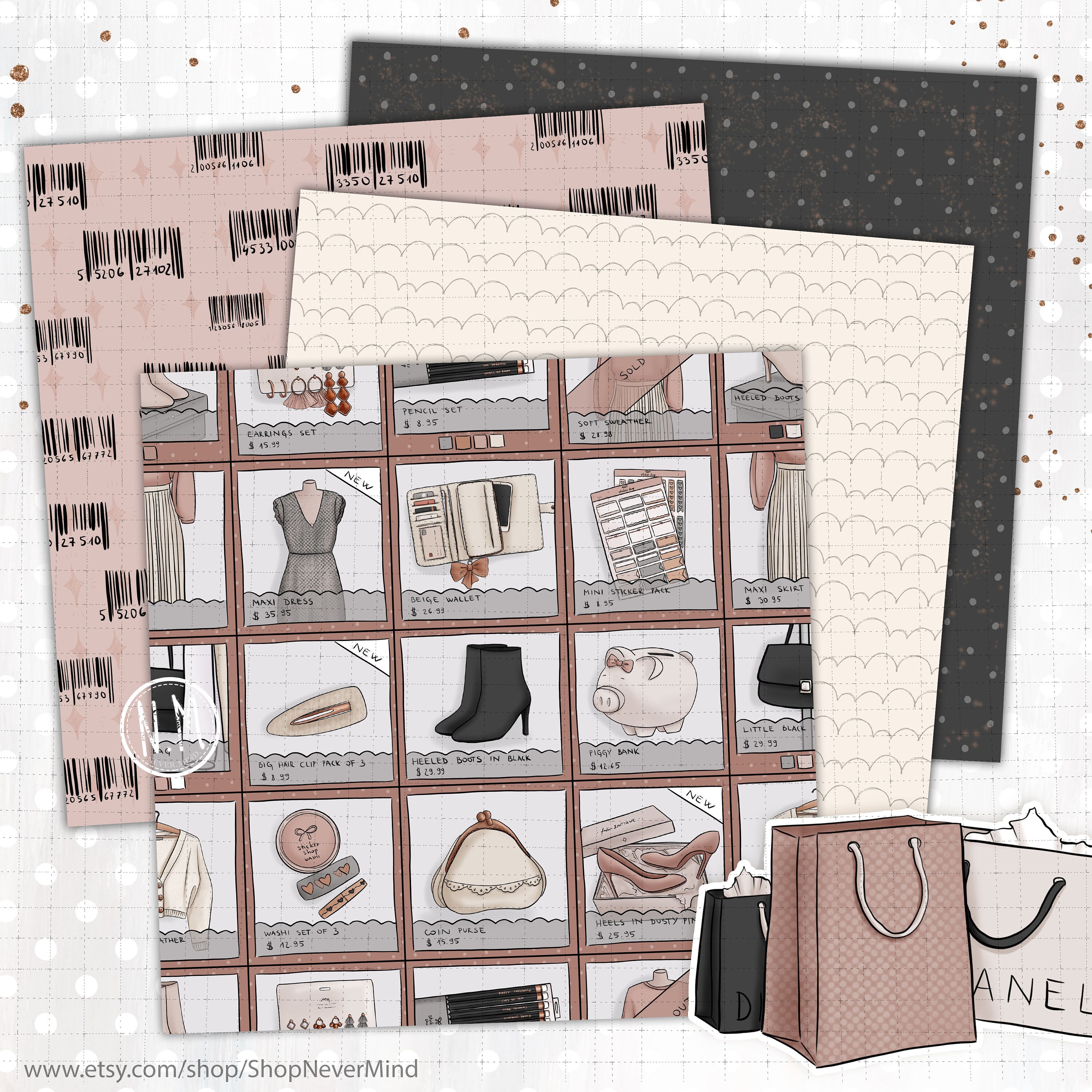 Shopping Digital Paper Pack Black Friday Shopping Spree | Etsy