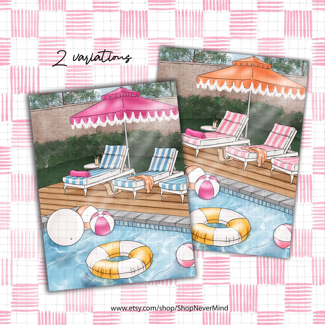 Summer Illustration Summer Vacation Scene Poolside Scene Illustration ...