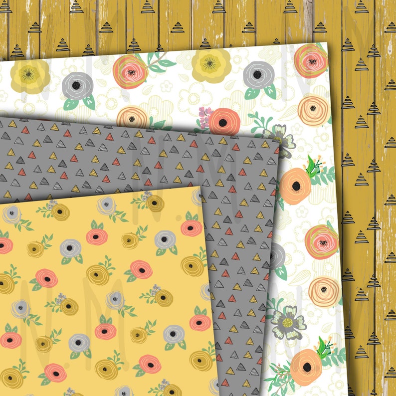 Wood Floral Digital Paper Pack Flowers Digital Pattern - Etsy