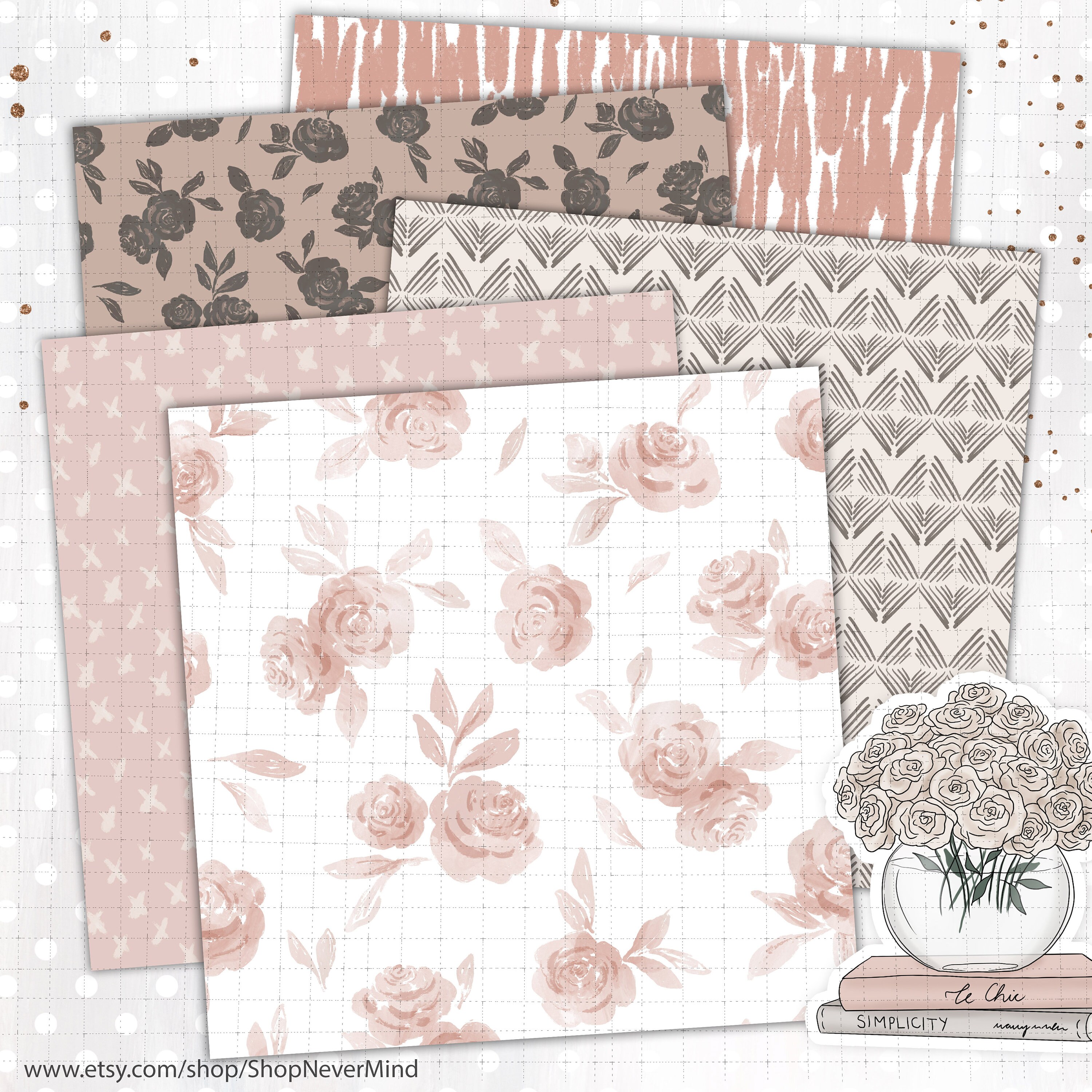 Glam Digital Paper Pack Floral Digital Pattern Commercial Use | Etsy