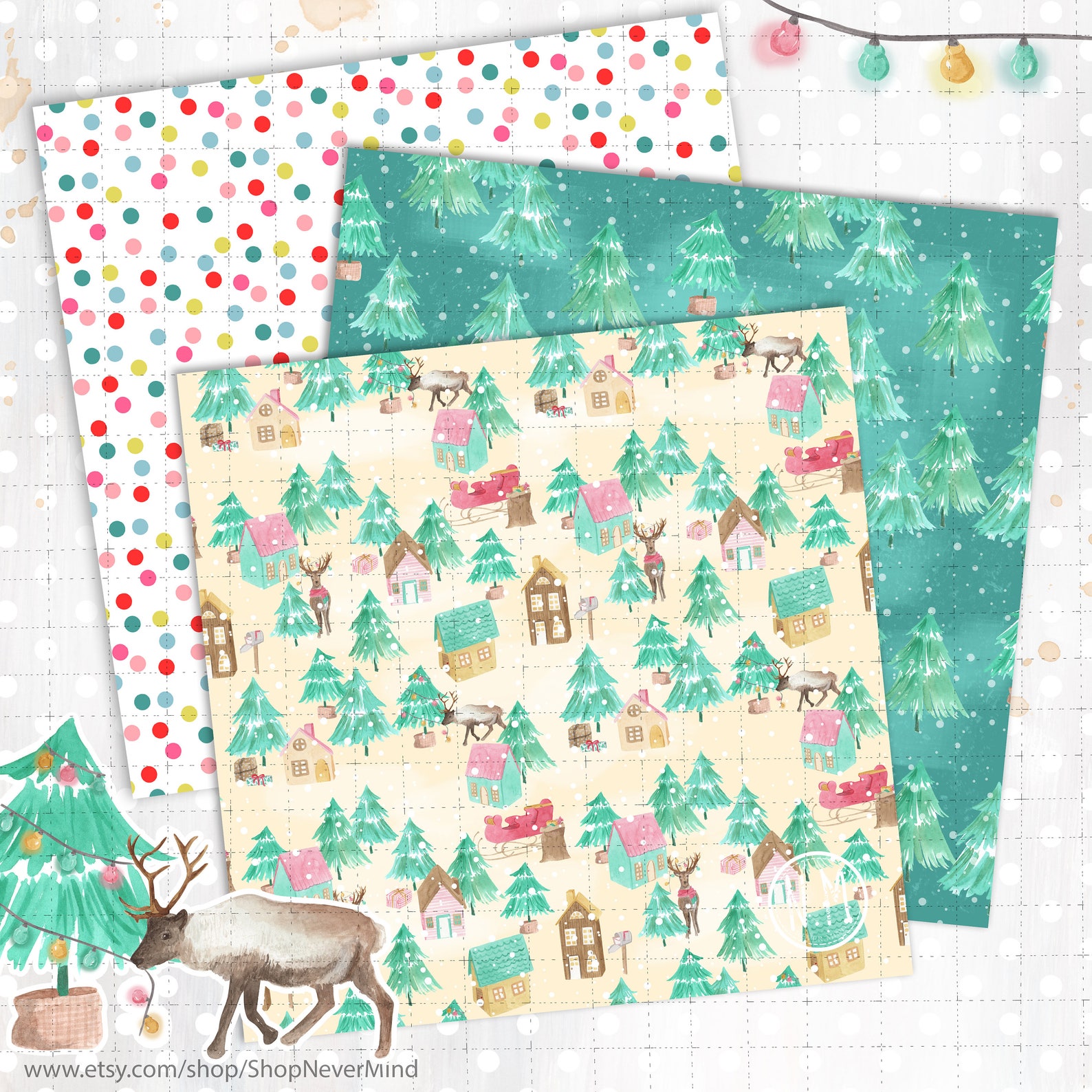 Christmas Paper Pack Cute Christmas Tree Digital Pattern - Etsy