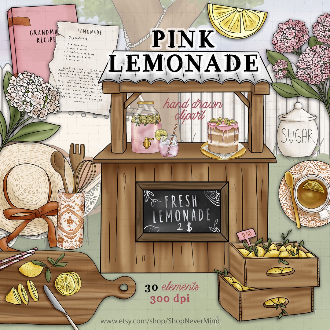 Pink Lemonade Clipart Kit Lemonade Stand Digital Clip Art Commercial ...