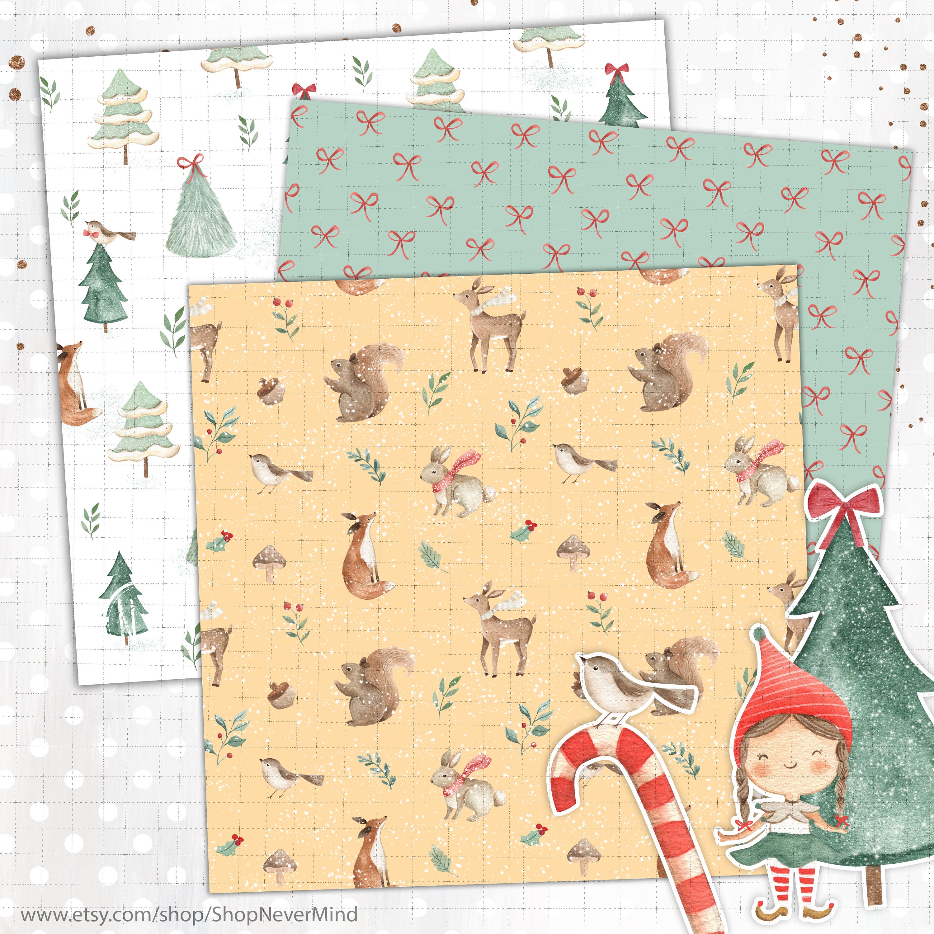 Christmas Digital Paper Pack Commercial Use Christmas Digital | Etsy