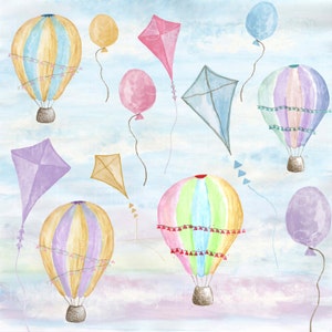 Hot Air Balloons Clipart Set Watercolor Hot Air Balloons Flying Kite ...
