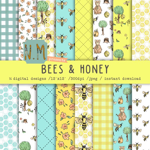 Bee Digital Paper - Etsy