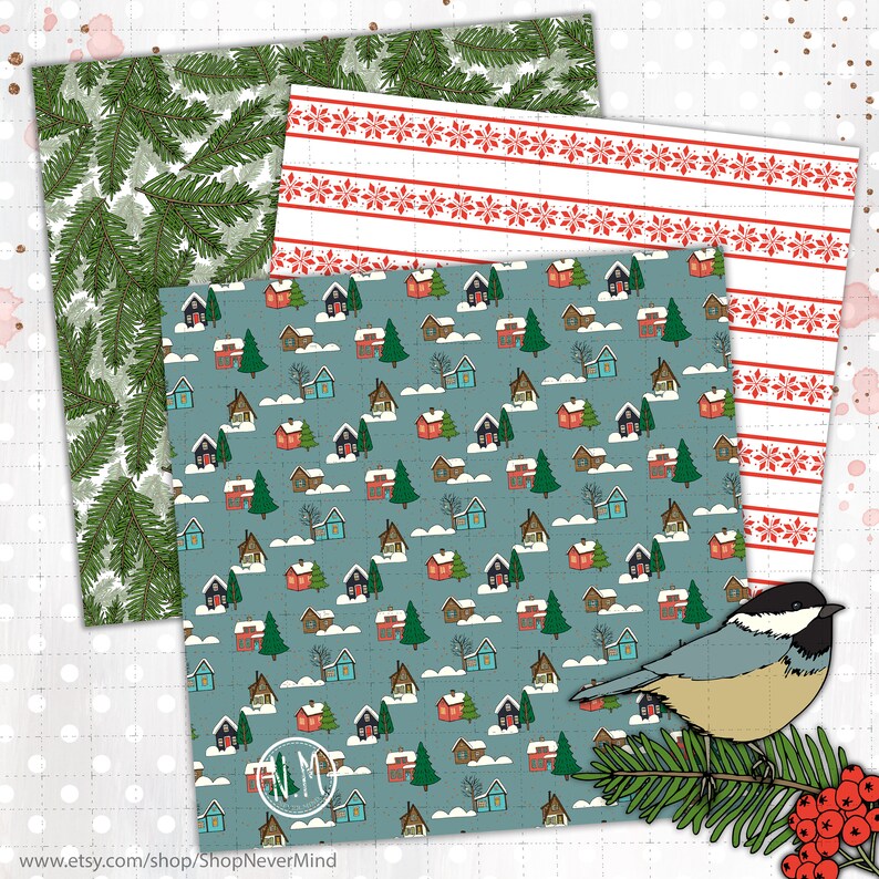Winter Paper Pack Retro Christmas Digital Paper Pattern - Etsy