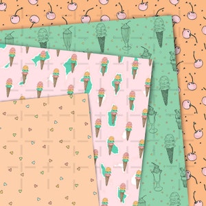 Ice Cream Digital Paper Pack Cute Hand Drawn Ice Cream Digital Pattern ...