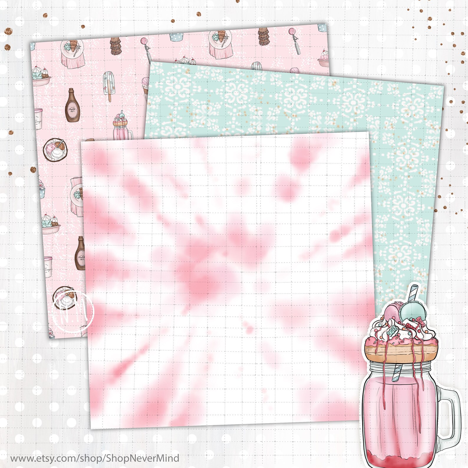 Ice Cream Digital Paper Pack Pink Ice Cream Shop Digital - Etsy