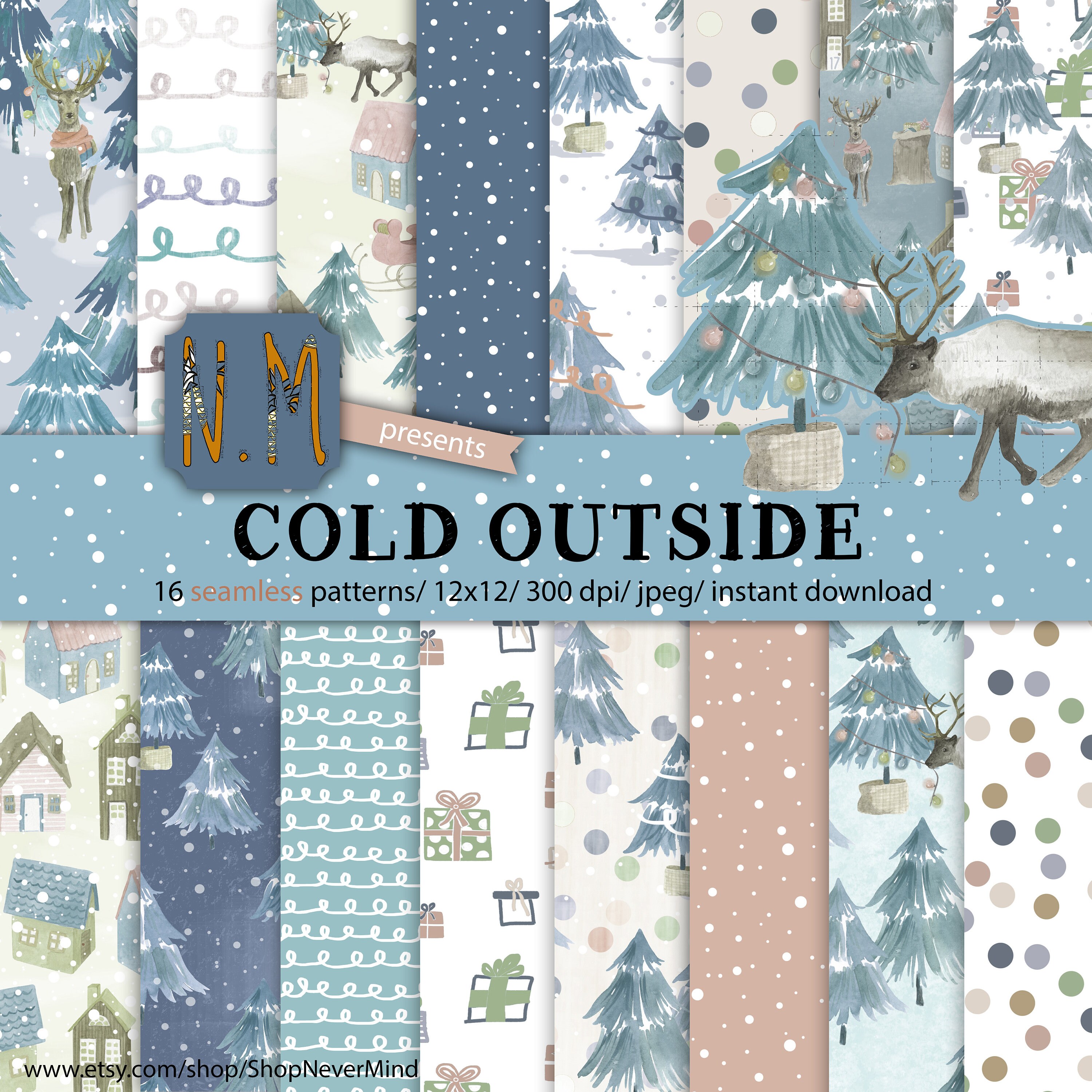 Christmas Paper Pack Commercial Use Winter Snow Digital Paper - Etsy