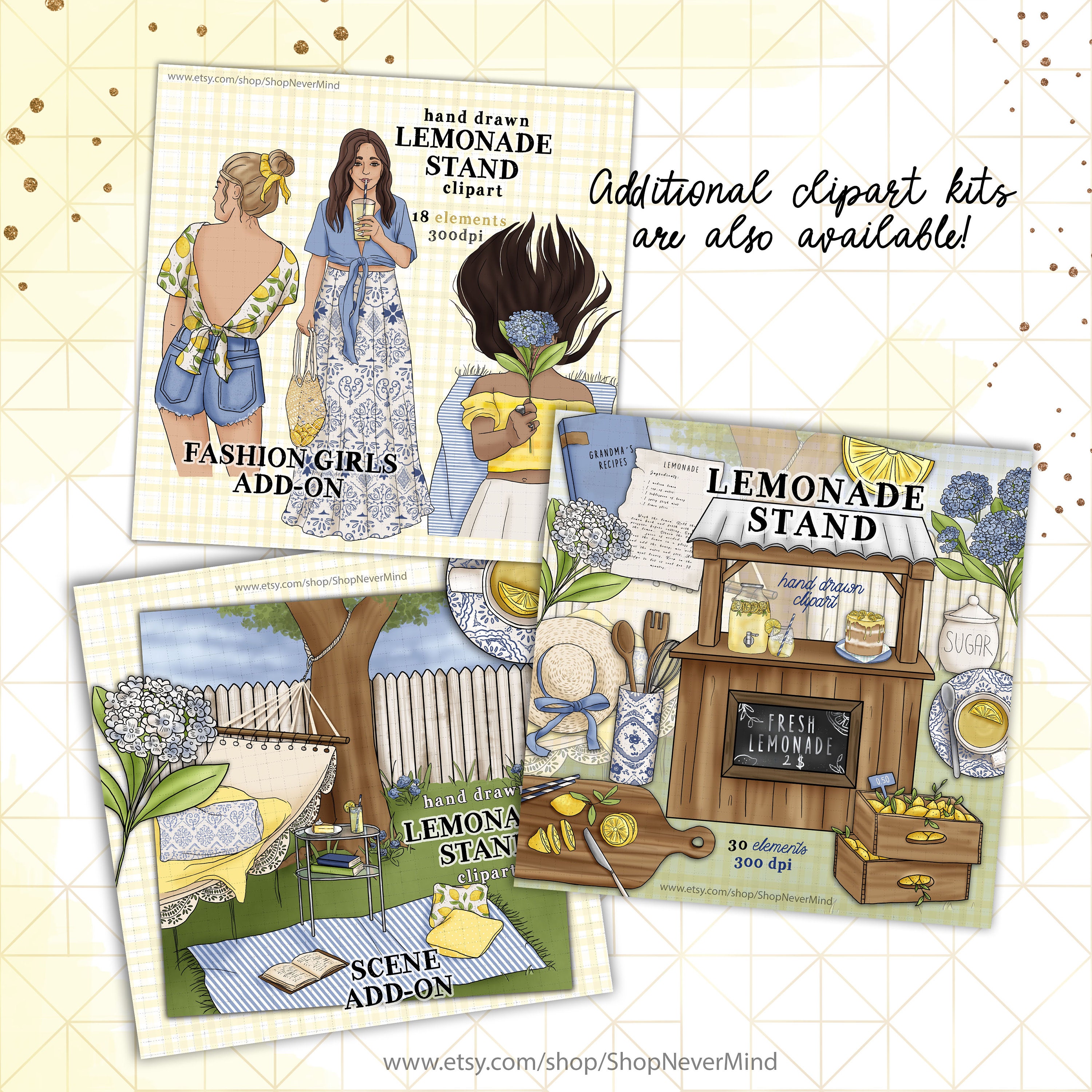 Lemonade Digital Paper Pack Lemonade Stand Digital Pattern | Etsy