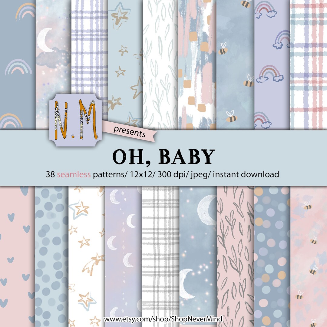Baby Digital Paper Pack Pastel Baby Nursery Digital Patternm Commercial ...