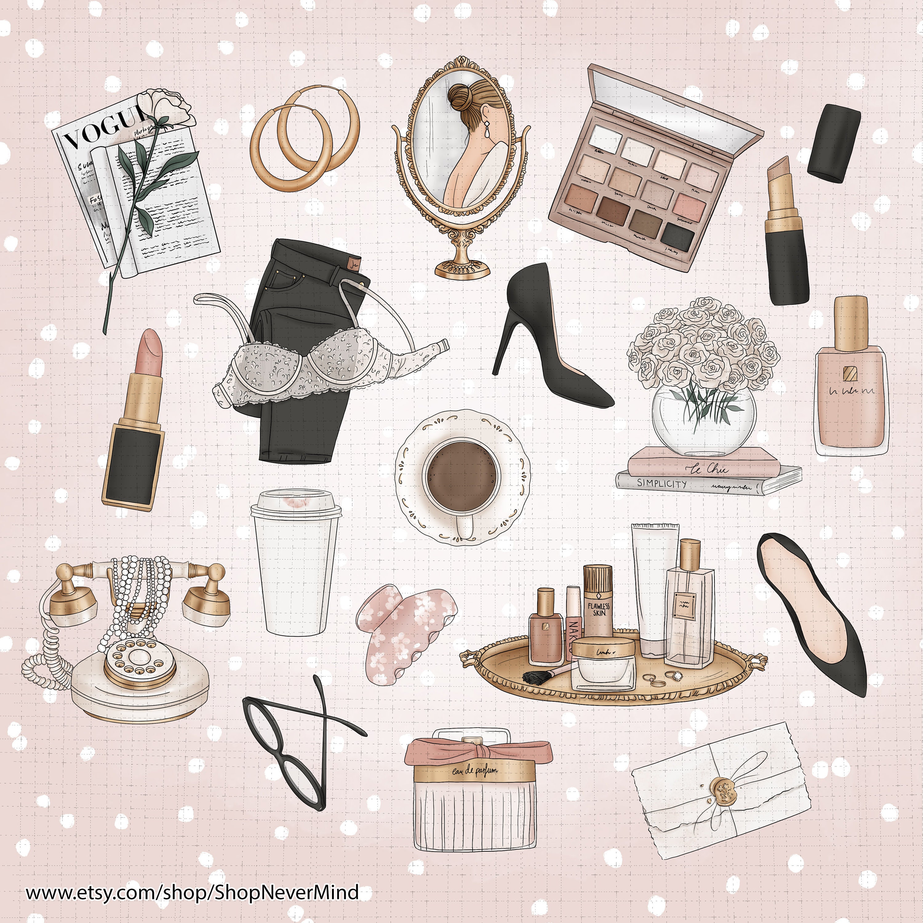 Glam Clipart Kit Glamour Beauty Clipart Commercial Use Makeup | Etsy Canada