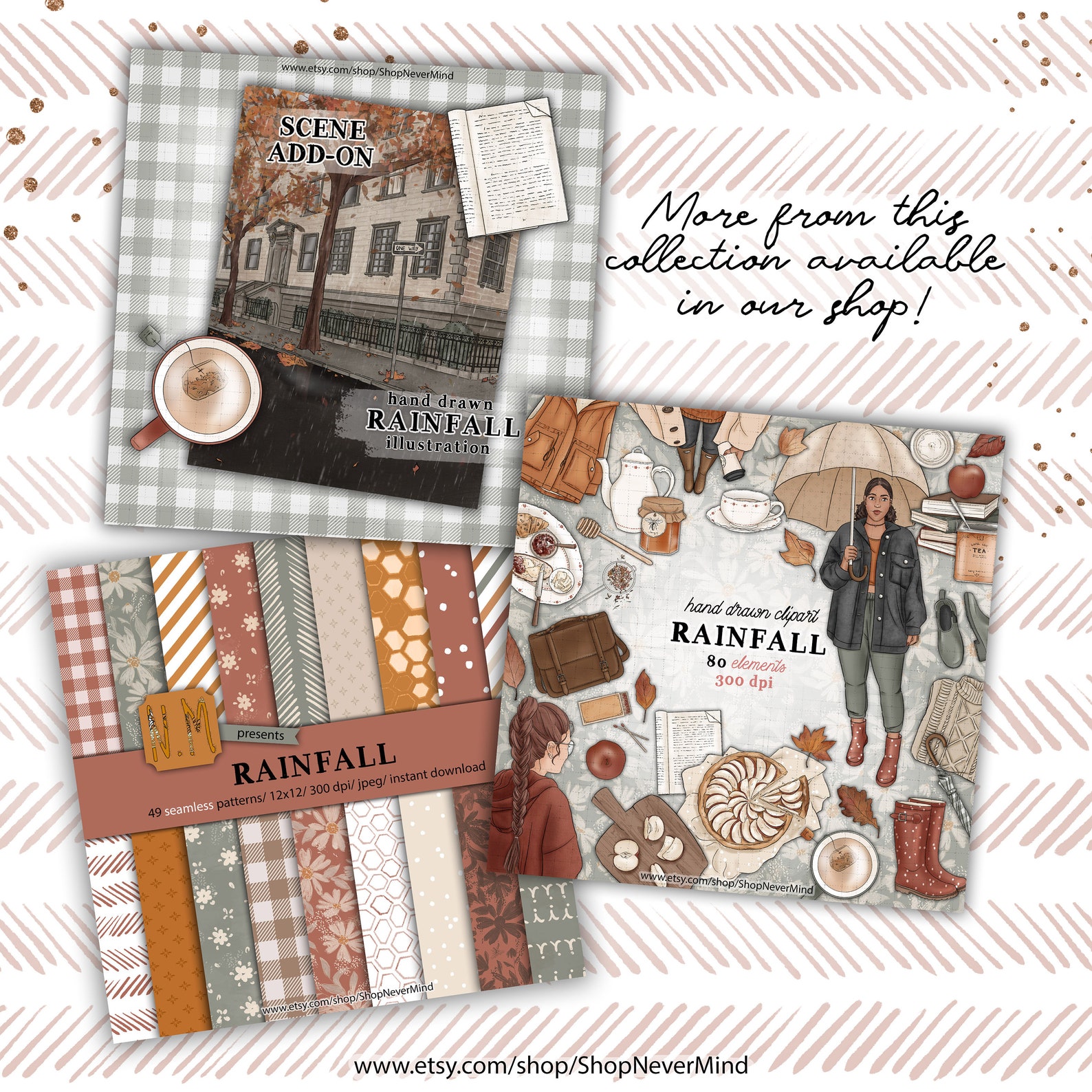 Rainy Days Clipart Rainfall Clipart Kit Autumn Rain Graphics - Etsy