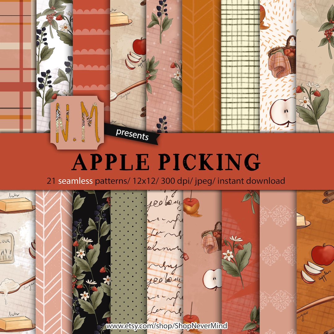 Fall Digital Paper Pack Apple Picking Fall Digital Pattern Apple Pie ...