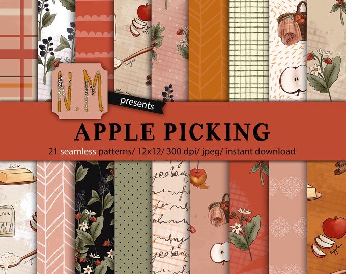 Fall Digital Paper Pack Apple Picking Fall Digital Pattern Apple Pie ...