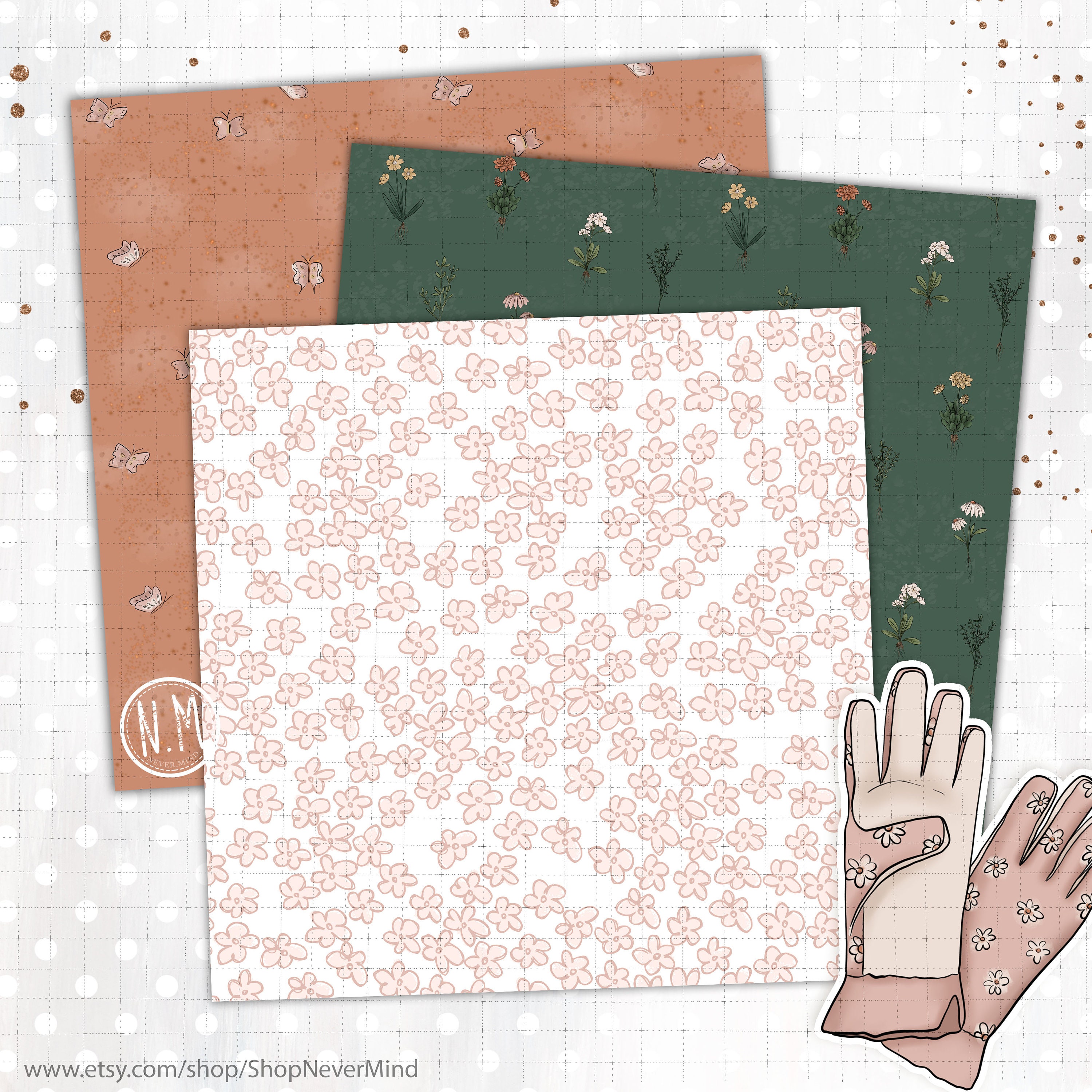 Spring Garden Digital Paper Pack Gardening Digital Pattern Commercial ...
