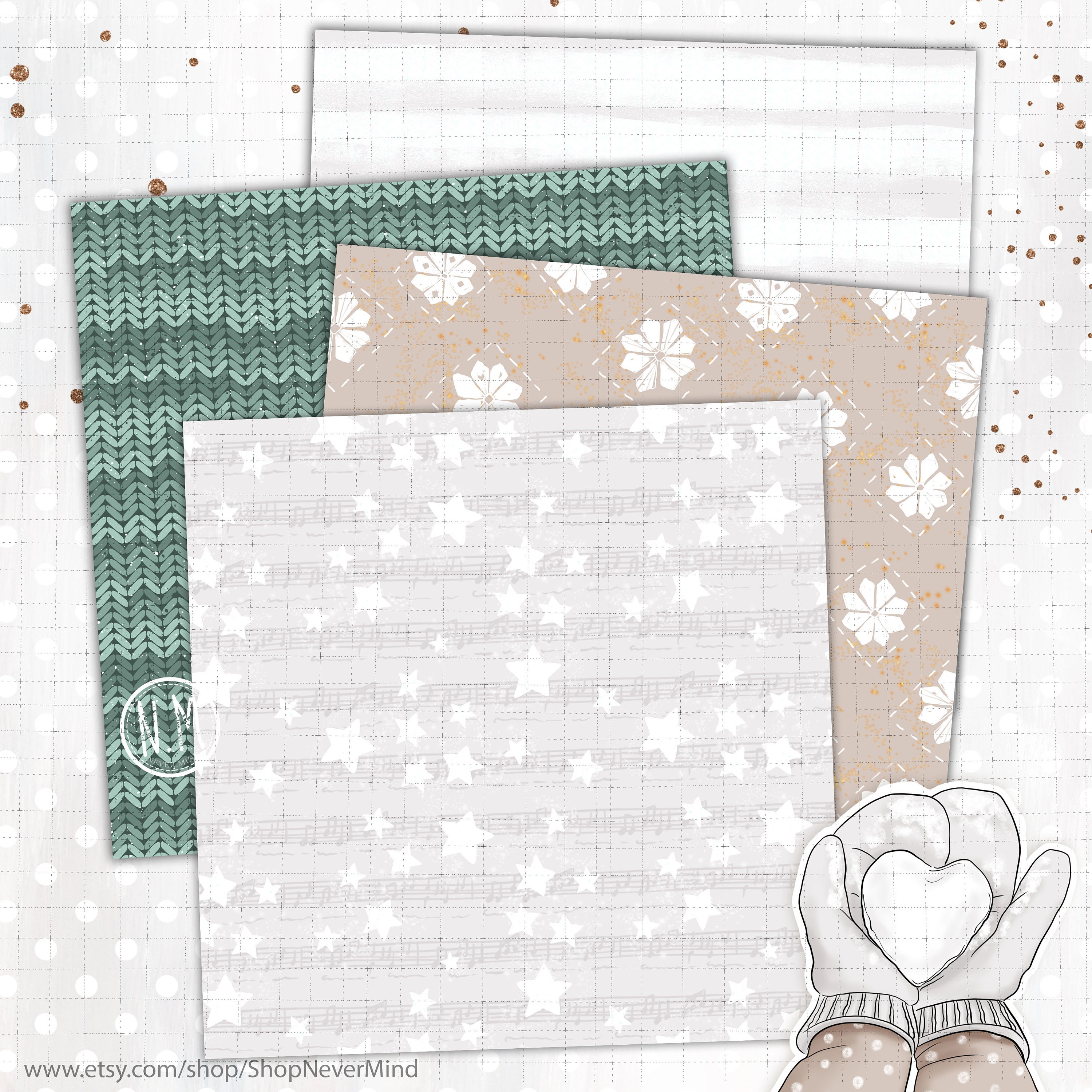 Christmas digital paper pack white christmas digital pattern | Etsy