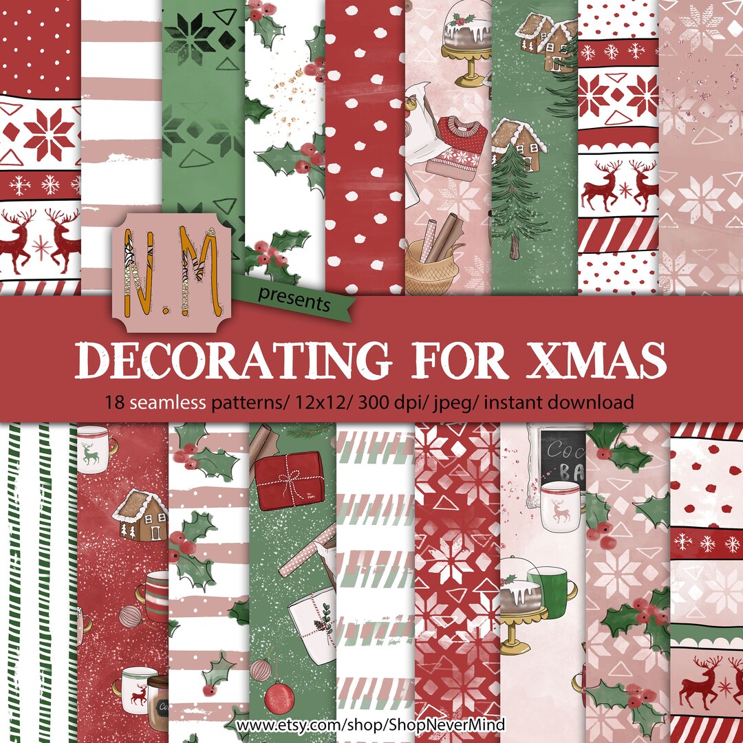 Christmas Digital Paper Pack Decorating for Christmas Classic Winter ...