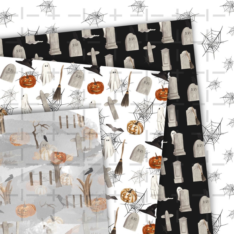 Halloween Digital Paper Pack Watercolor Halloween Graveyard - Etsy