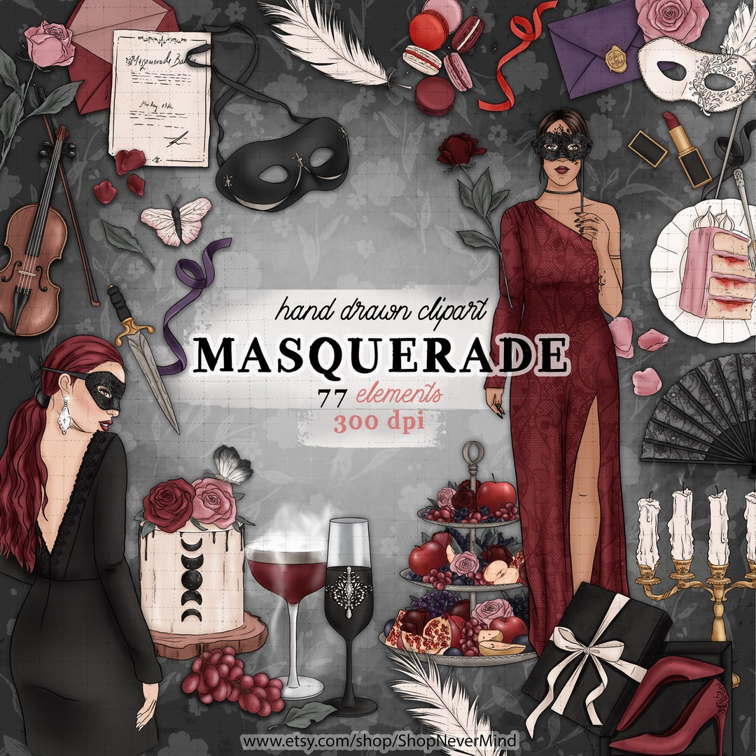 Masquerade Clipart Masquerade Ball Clipart Kit Commercial Use Halloween ...