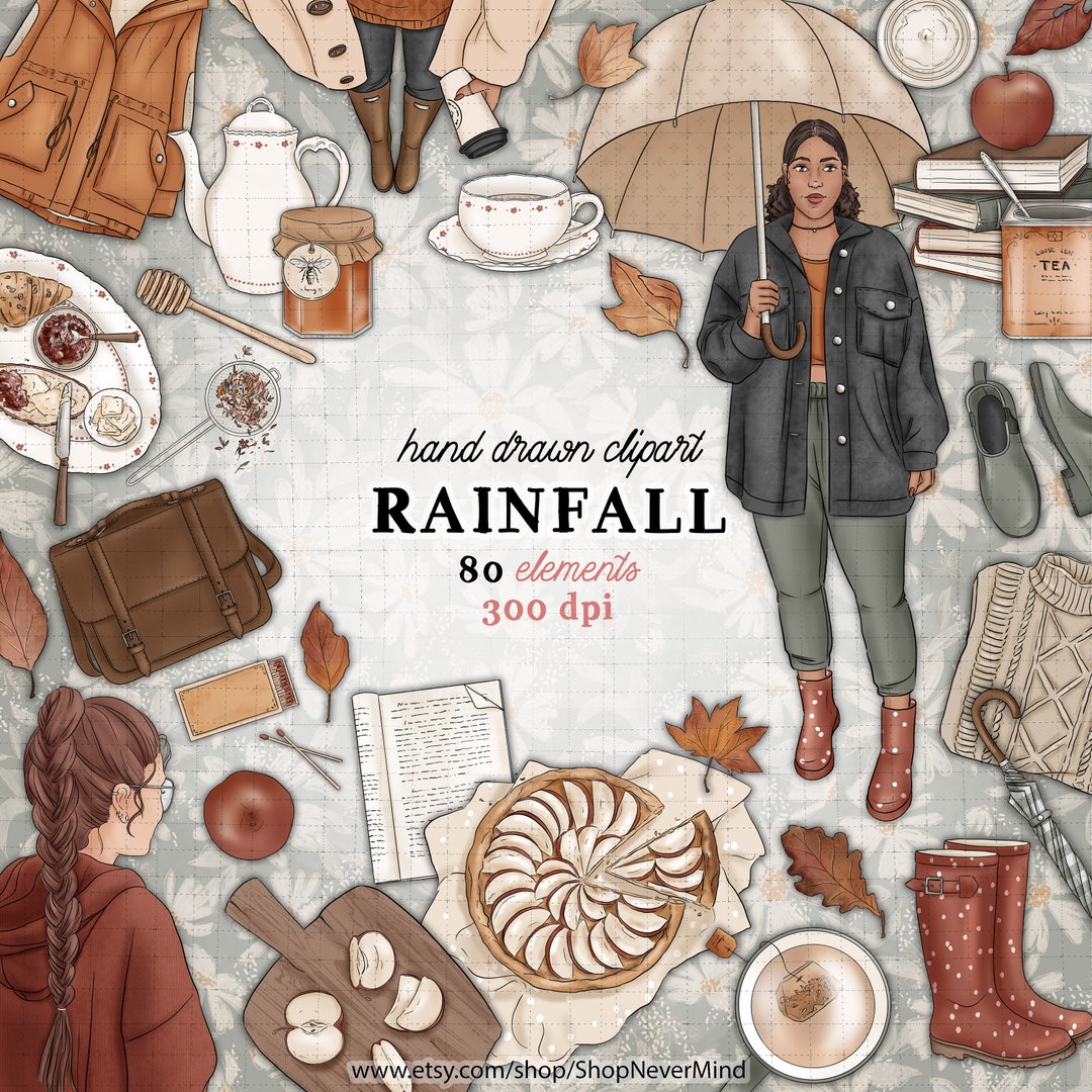 Rainy Days Clipart Rainfall Clipart Kit Autumn Rain Graphics Commercial ...
