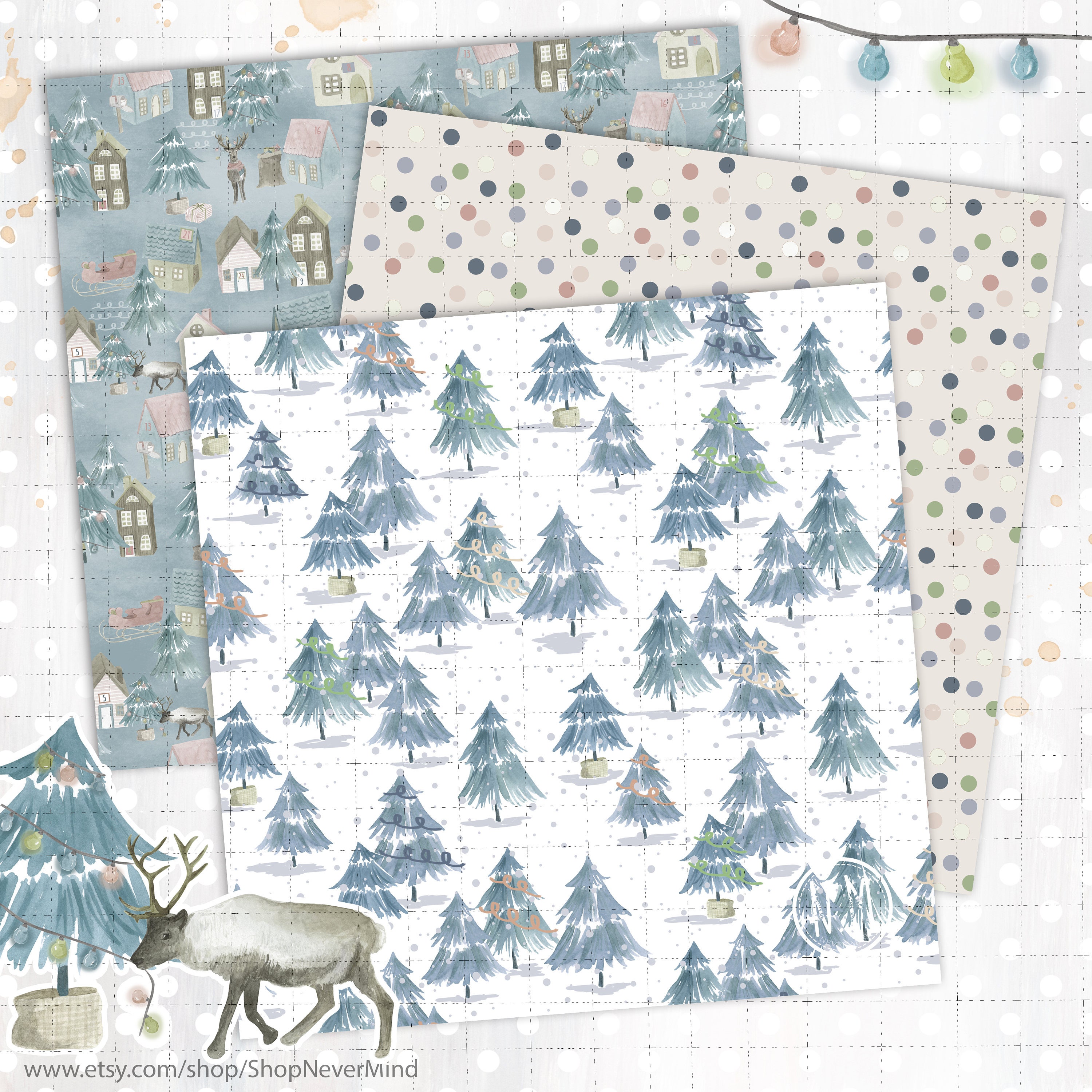 Christmas Paper Pack Commercial Use Winter Snow Digital Paper | Etsy