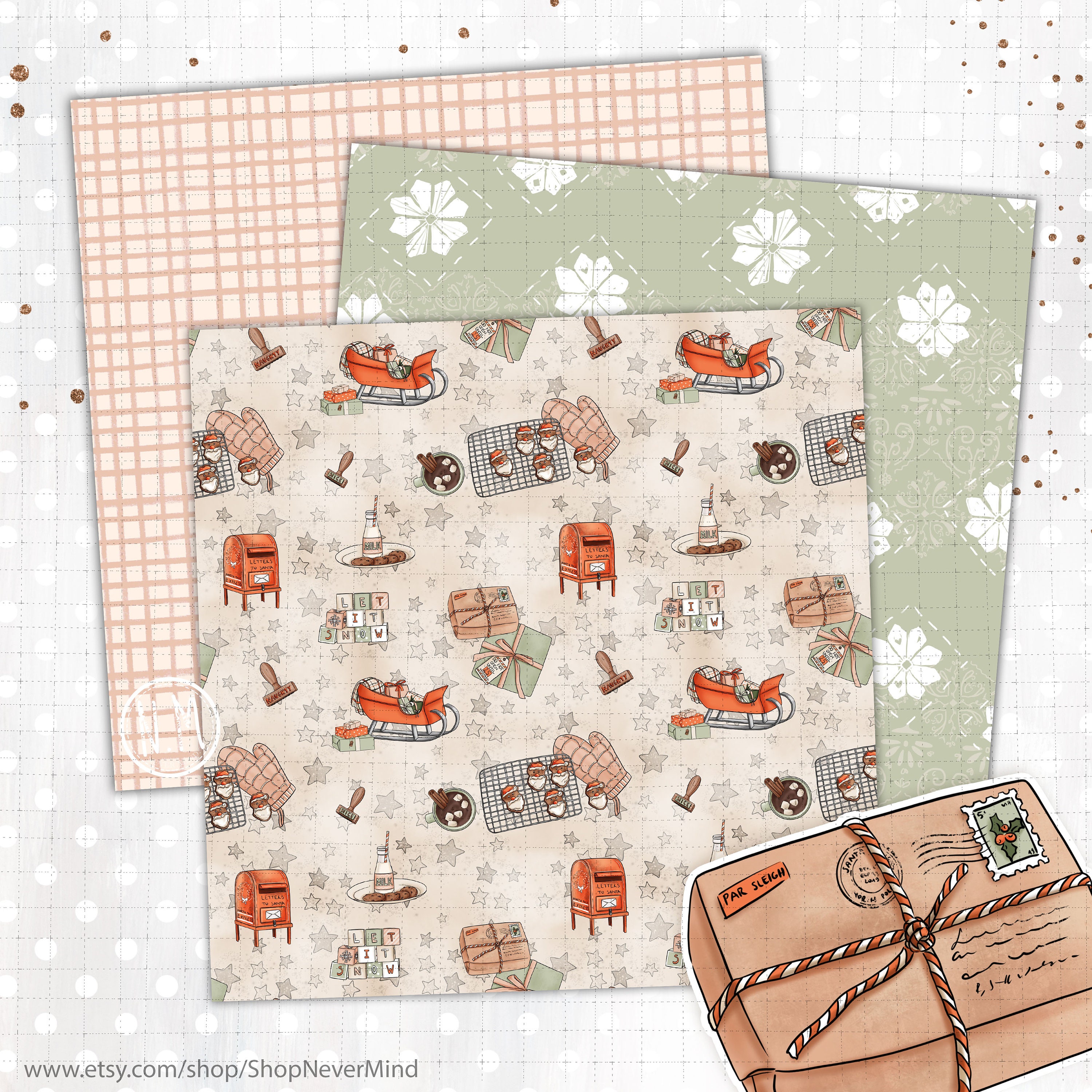 Christmas Digital Paper Pack Letters to Santa Digital Pattern | Etsy